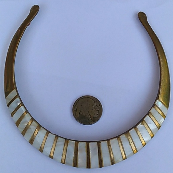 Vintage | Jewelry | 7s Vintage Solid Brass Mop Inlay Torque Collar ...